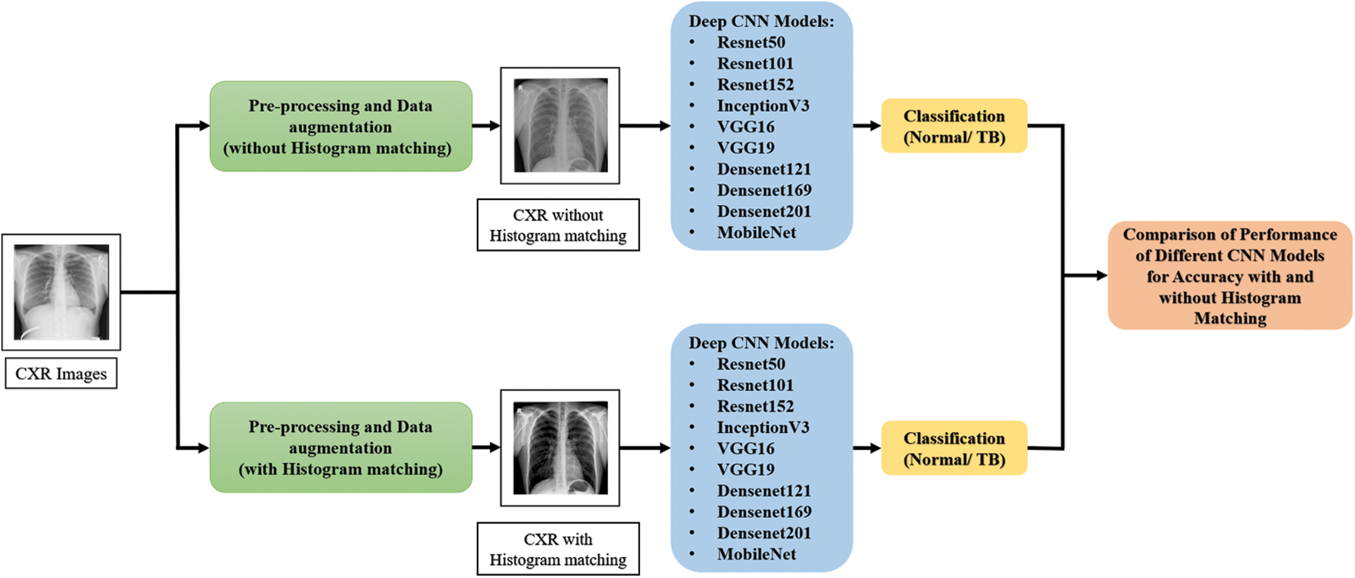 Histogram Matched Chest X-Rays Based Tuberculosis Detection Using CNN